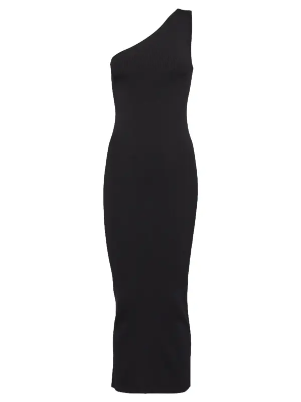 TOTÊME Ribbed-knit One-shoulder Midi Dress - Black
