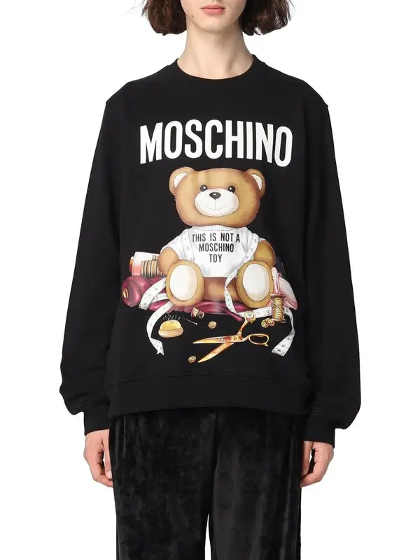 Moschino Cotton Sweatshirt With Teddy Bear Print - Black