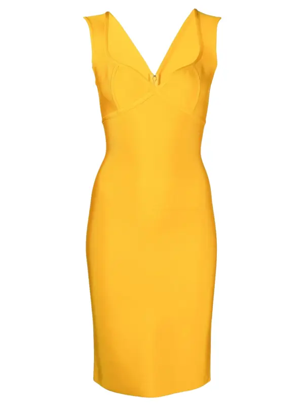 HERVE L. LEROUX Sweetheart-neckline Pencil Dress - Yellow