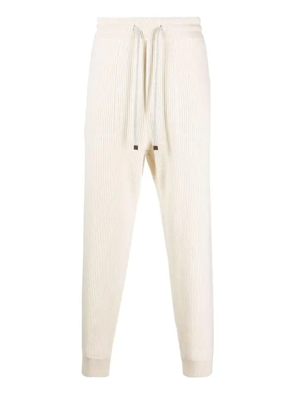 Brunello Cucinelli Cashmere Ribbed-knit Track Pants - Neutrals