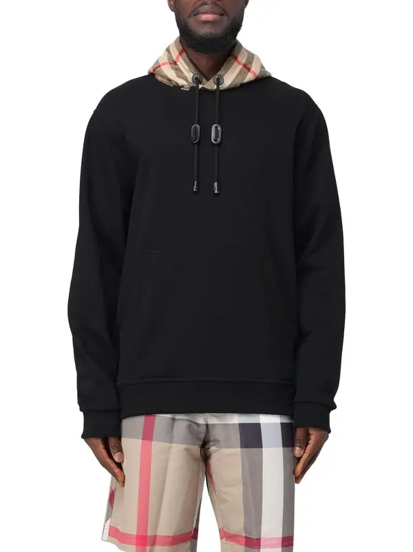 Burberry Cotton Sweatshirt With Check Motif - Black
