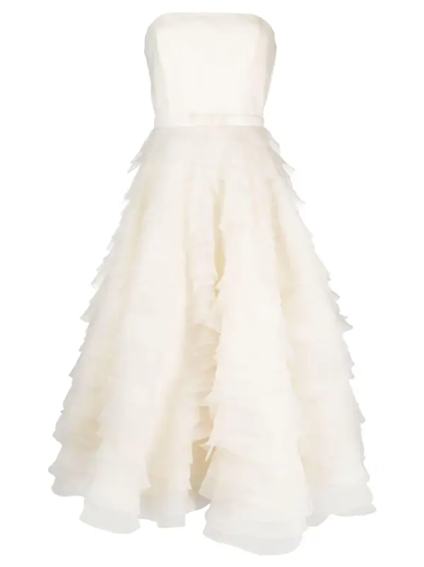 ANA RADU Ruffled Corset-style Midi Dress - White