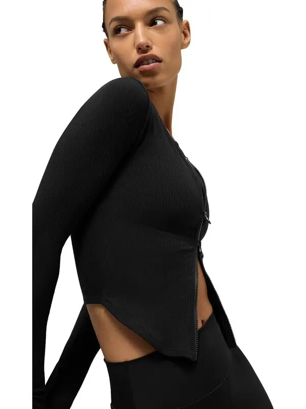 Alo Yoga Ribbed Long Sleeve Zip-up Jacket - Black
