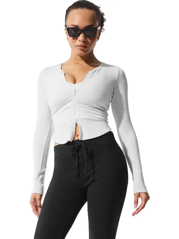 Alo Yoga Ribbed Long Sleeve Zip-up Jacket - White