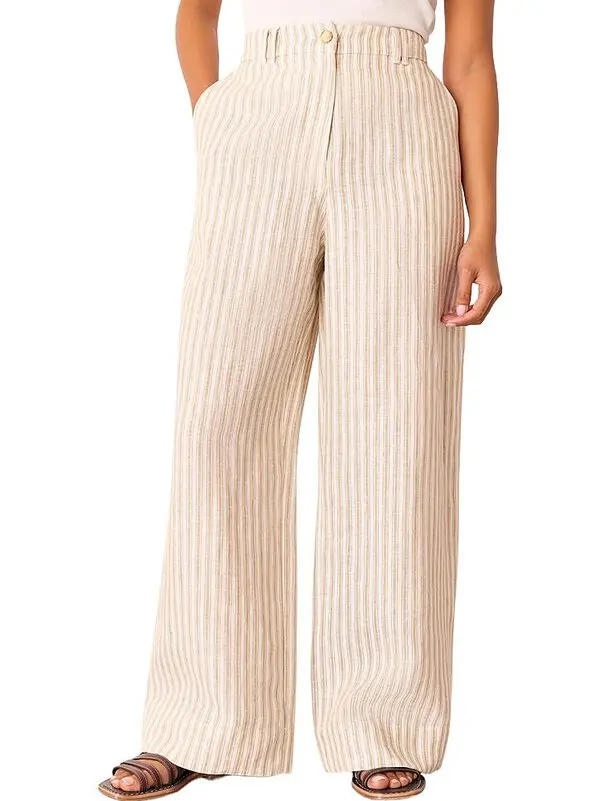 Whistles Petite Linen Stripe Trousers - Neutral