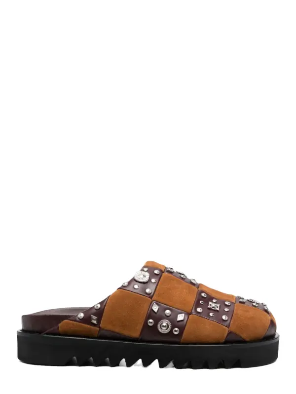 TOGA VIRILIS Stud-embellished Leather Slippers - Brown