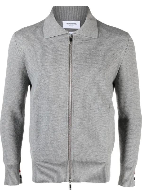 Thom Browne Ribbed Knit Zip Up Cardigan - Grey