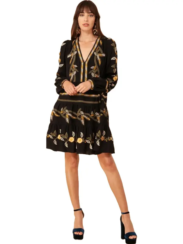 Hale Bob Amelia Embroidered Crepe Dress - Black
