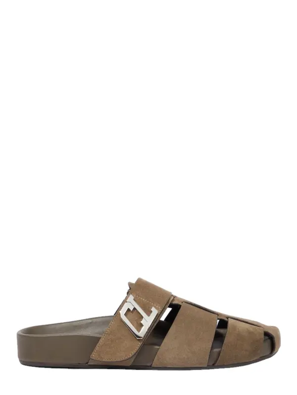 CHRISTIAN LOUBOUTIN Embellished Suede Mules - Brown