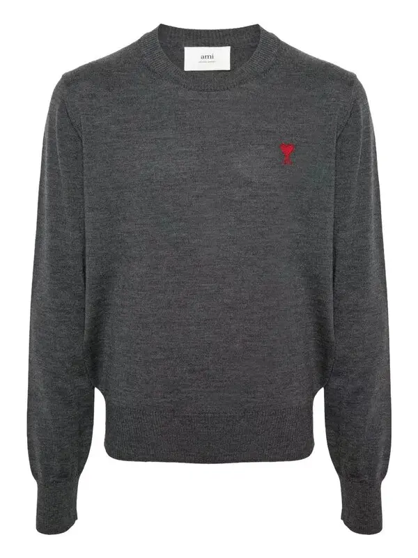 Ami Logo-embroidered Wool Jumper - Grey