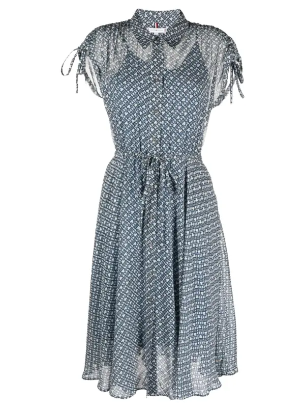 Tommy Hilfiger Logo-print Chiffon Midi Dress - Blue