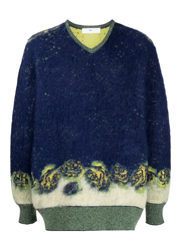 Toga V-neck Intarsia-knit Sweater - Blue