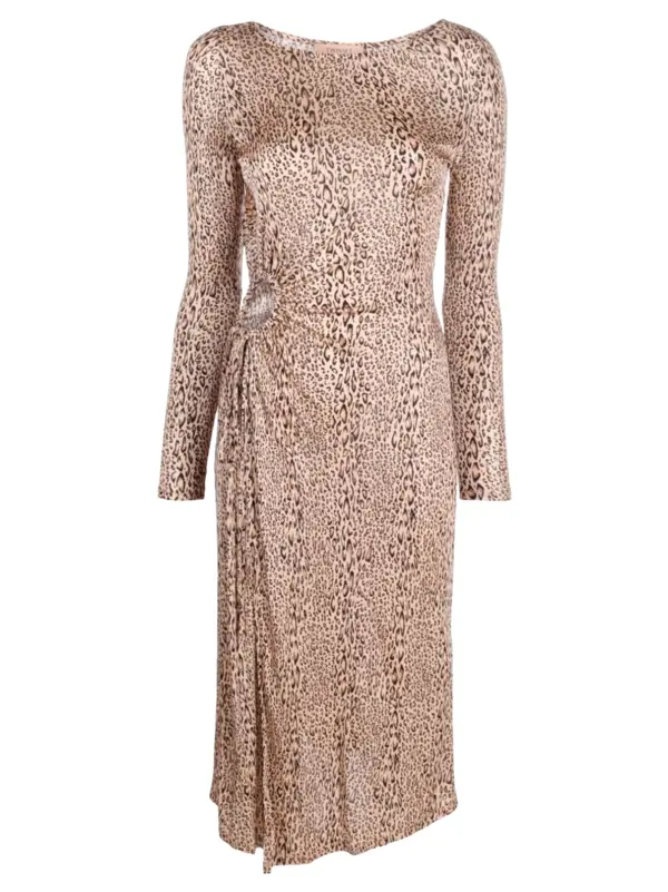 TWINSET Leopard-print Gathered Midi Dress - Neutrals