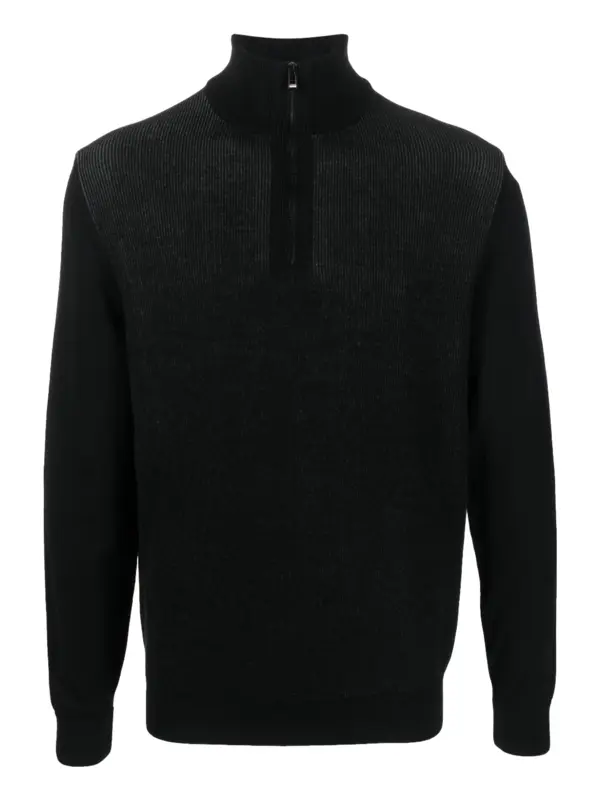 Hugo Boss Ribbed Half-zip Jumper - Black