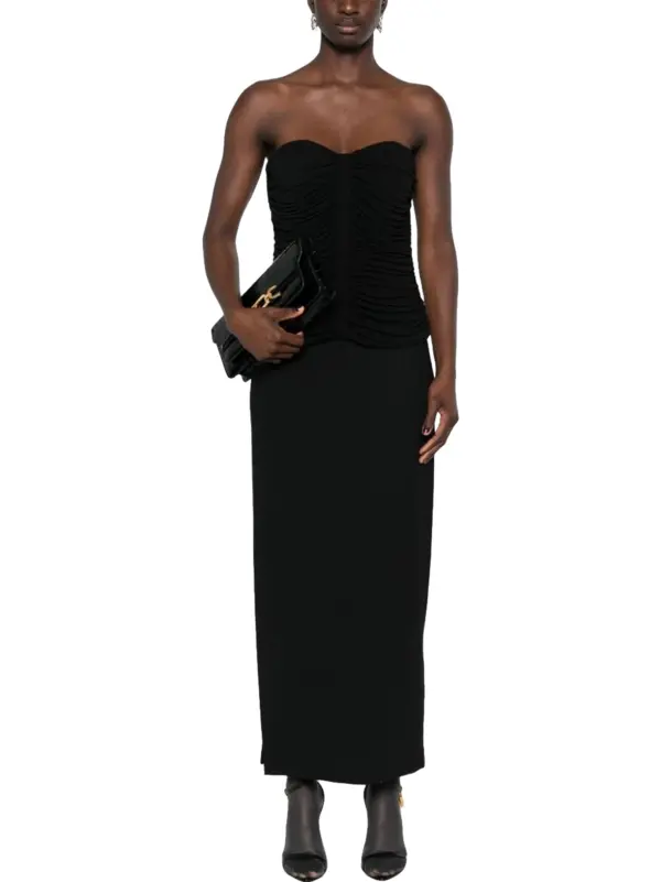 Saint Laurent Ruched Strapless Top - Black