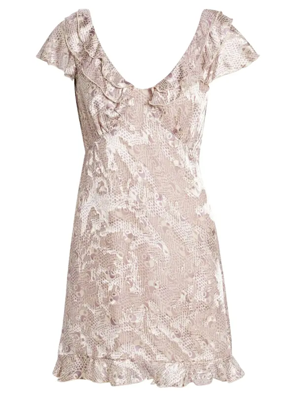 Anna Sui Ruffle-trimmed Printed Fil Coupé Mini Dress - Lilac