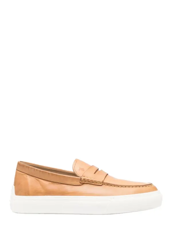 TOD'S Rubber-sole Leather Loafers - Brown