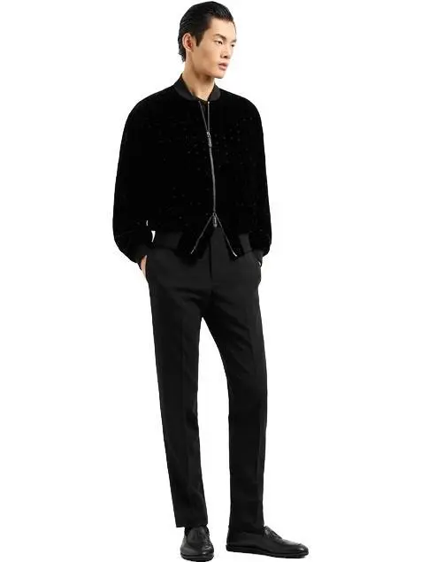 Giorgio Armani Flat-front Wool Crêpe Trousers - Black