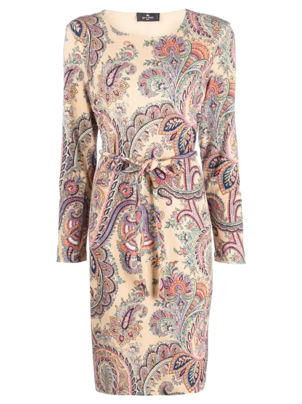 Etro Paisley Print Belted Dress - Neutrals