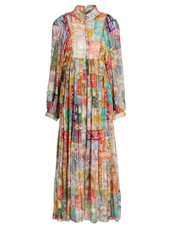 Zimmermann Gathered Floral-print Georgette Midi Dress - Leaf Green