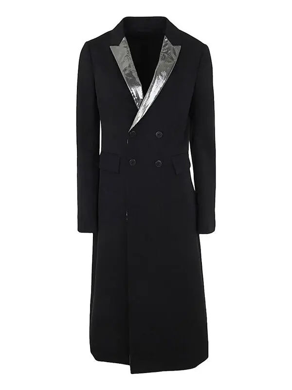 SAPIO Gabardine Smoking Double Breasted Coat - Black