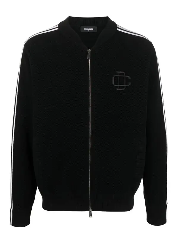 Dsquared2 Logo-embroidered Bird's Eye Knit Cardigan - Black