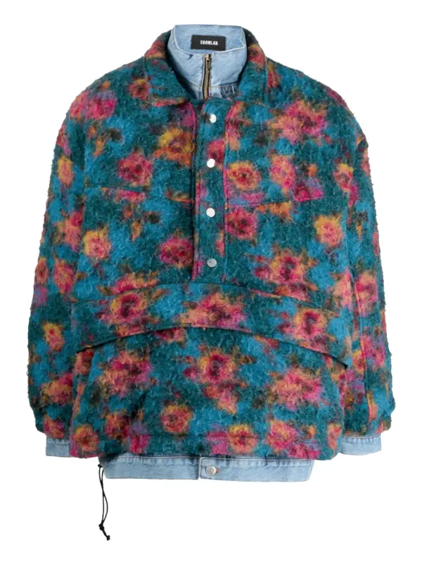 EGONLAB Floral-print High-neck Bomber Jacket - Blue
