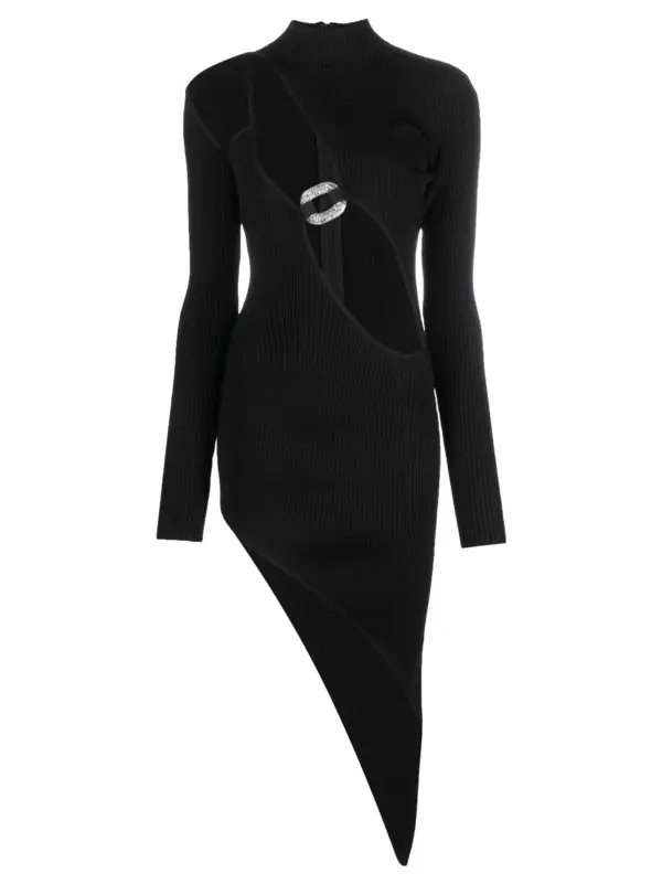 David Koma Asymmetric Cut-out Ribbed Dress - Black