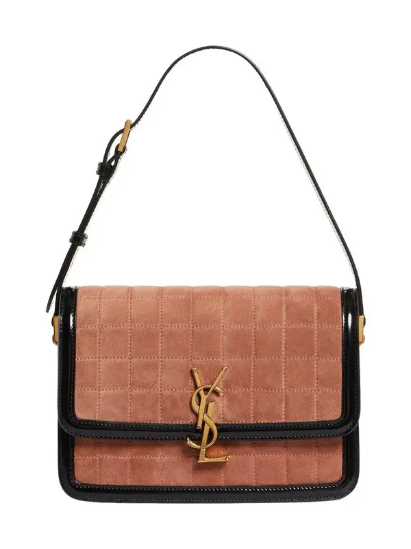 Saint Laurent Medium Solferino Suede Shoulder Bag - Peach Flower/noir