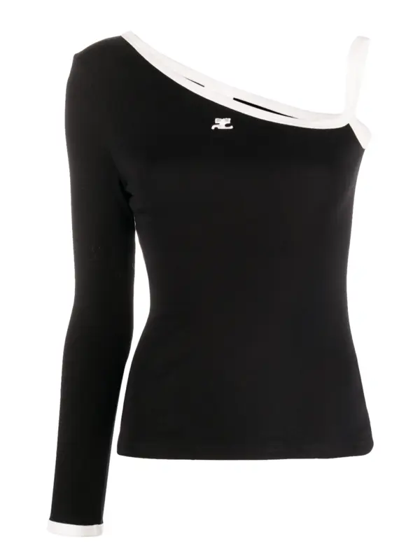 COURREGES Logo-embroidered One-shoulder Top - Black