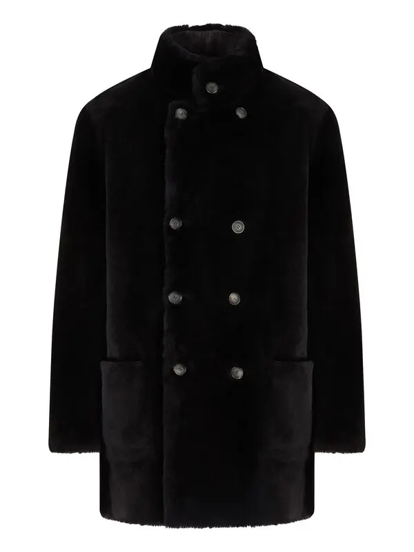 Giorgio Armani Reversible Double-breasted Sheepskin Pea Coat - Brown