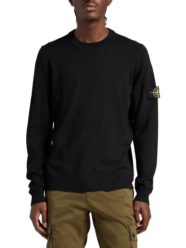 Stone Island Compass Logo Virgin Wool Sweater - Black
