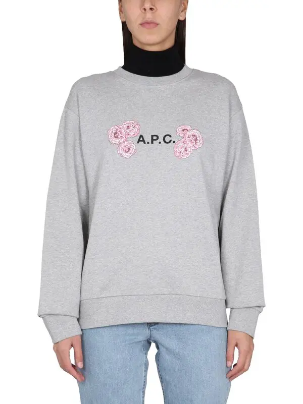 A.p.c. Crewneck Sweatshirt With Front Logo - Grey