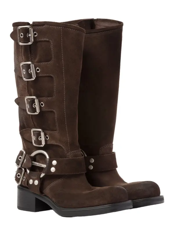 Miu Miu Suede Boots - Dark Brown