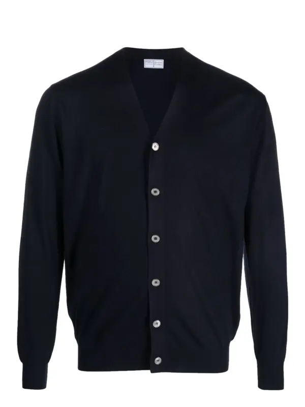 Fedeli V-neck Virgin Wool Cardigan - Blue