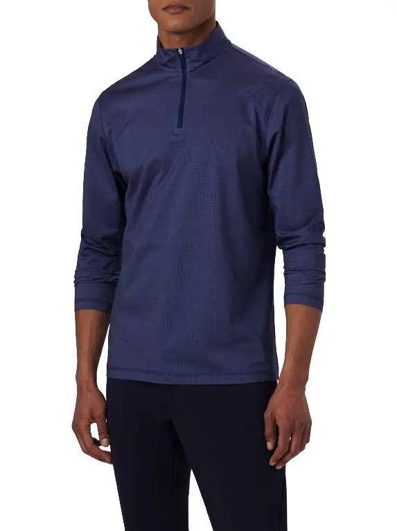 Bugatchi Anthony Ooohcotton® Pin Check Print Quarter Zip Pullover - Navy