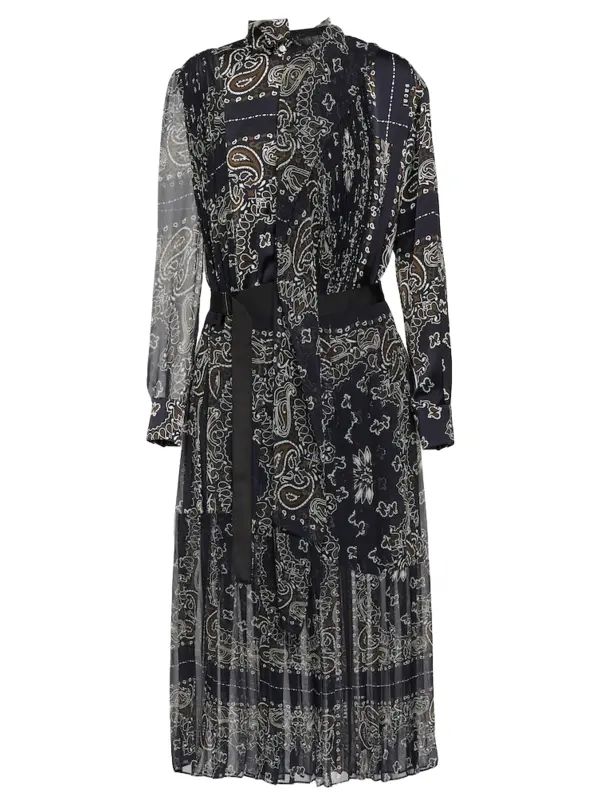 Sacai Bandana-printed Midi Dress - Blue