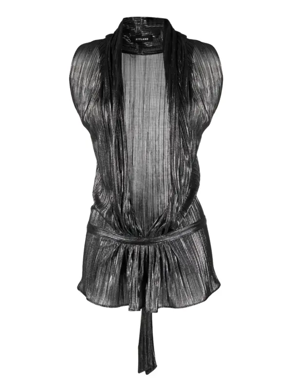 STYLAND Metallic-effect Pleated Tank Top - Grey