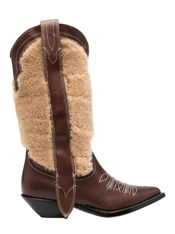 SONORA Embroidered Leather Texan Boots - Brown