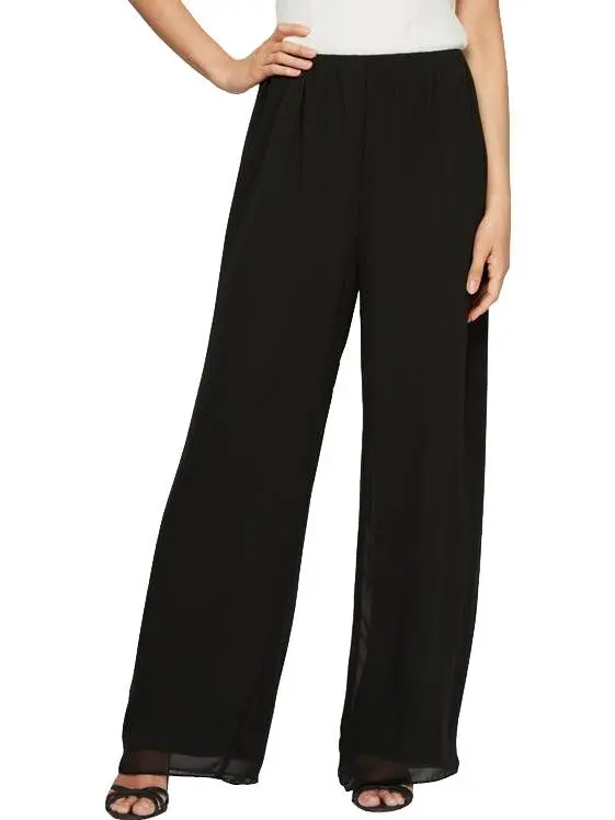 Alex Evenings Chiffon Palazzo Pants - Black