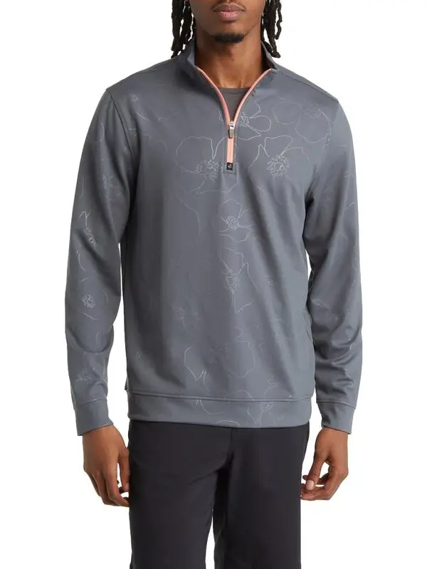 SWANNIES Krew Floral Quarter Zip Golf Pullover - Charcoal
