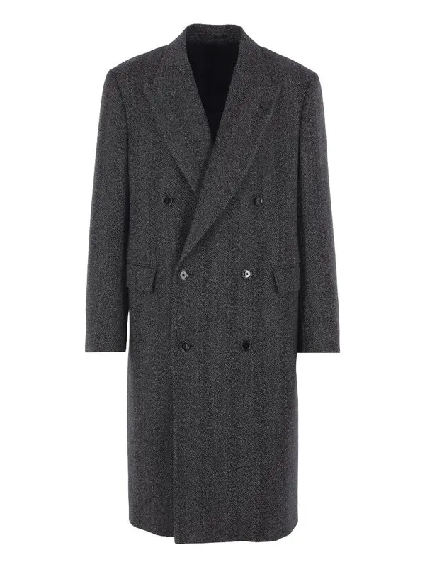 LARDINI Wool Herringbone Double-breasted Coat - Grey
