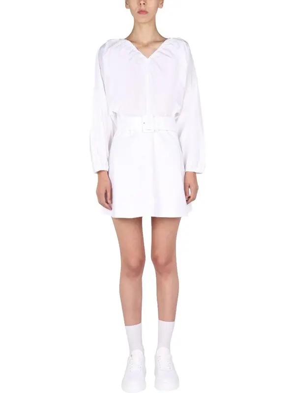 Patou Balloon Sleeve V-neck Dress - White