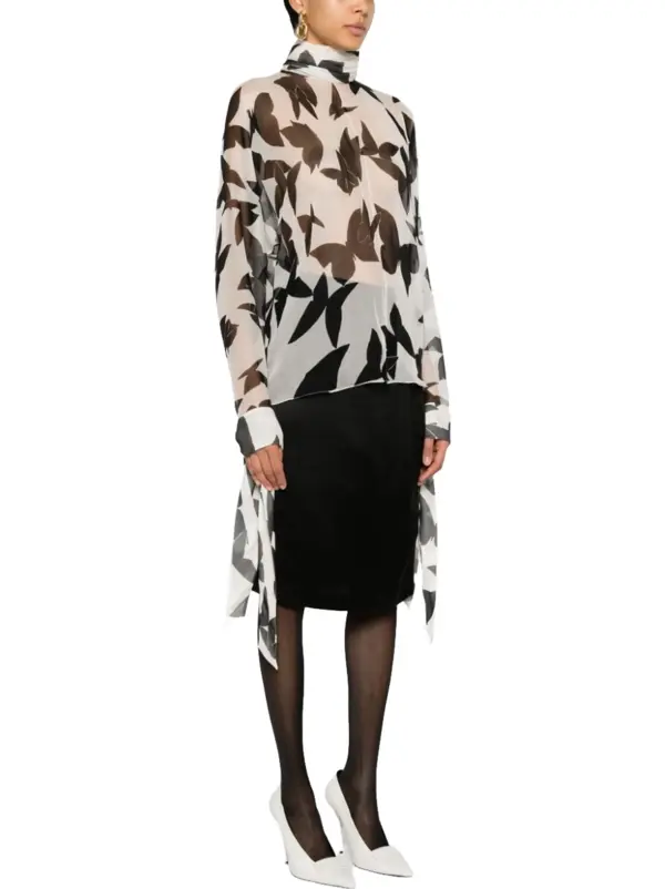 Saint Laurent Butterfly-print Silk Blouse - Neutrals