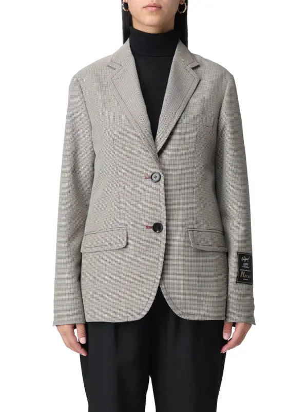 Marni Blazer In Houndstooth Wool - Burgundy