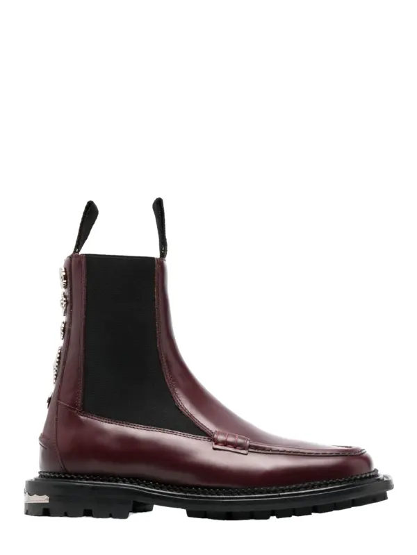 Toga Stud-embellished Leather Ankle Boots - Red