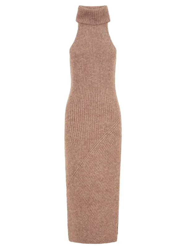 NICHOLAS Kiandra Ribbed Midi Dress - Neutrals