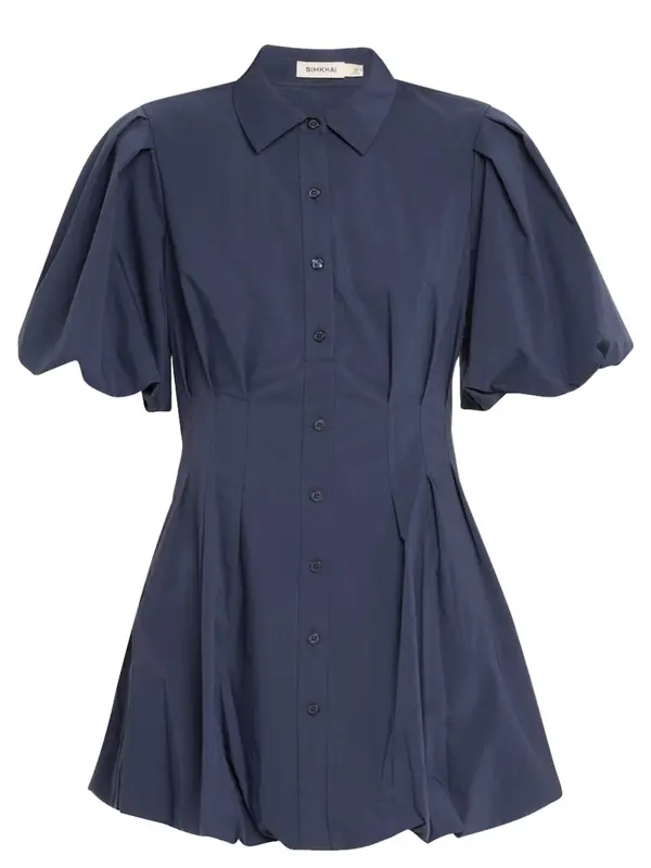 Simkhai Cleo Balloon-sleeve Pleated Mini Dress - Midnight