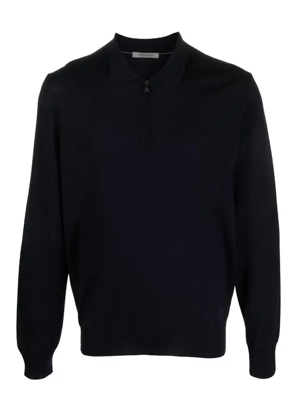 Corneliani Zip-up Virgin Wool Polo Shirt - Blue
