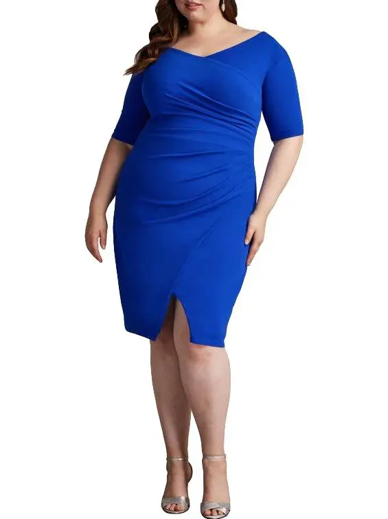 Tadashi Shoji Side Ruched Cocktail Dress - Mystic Blue